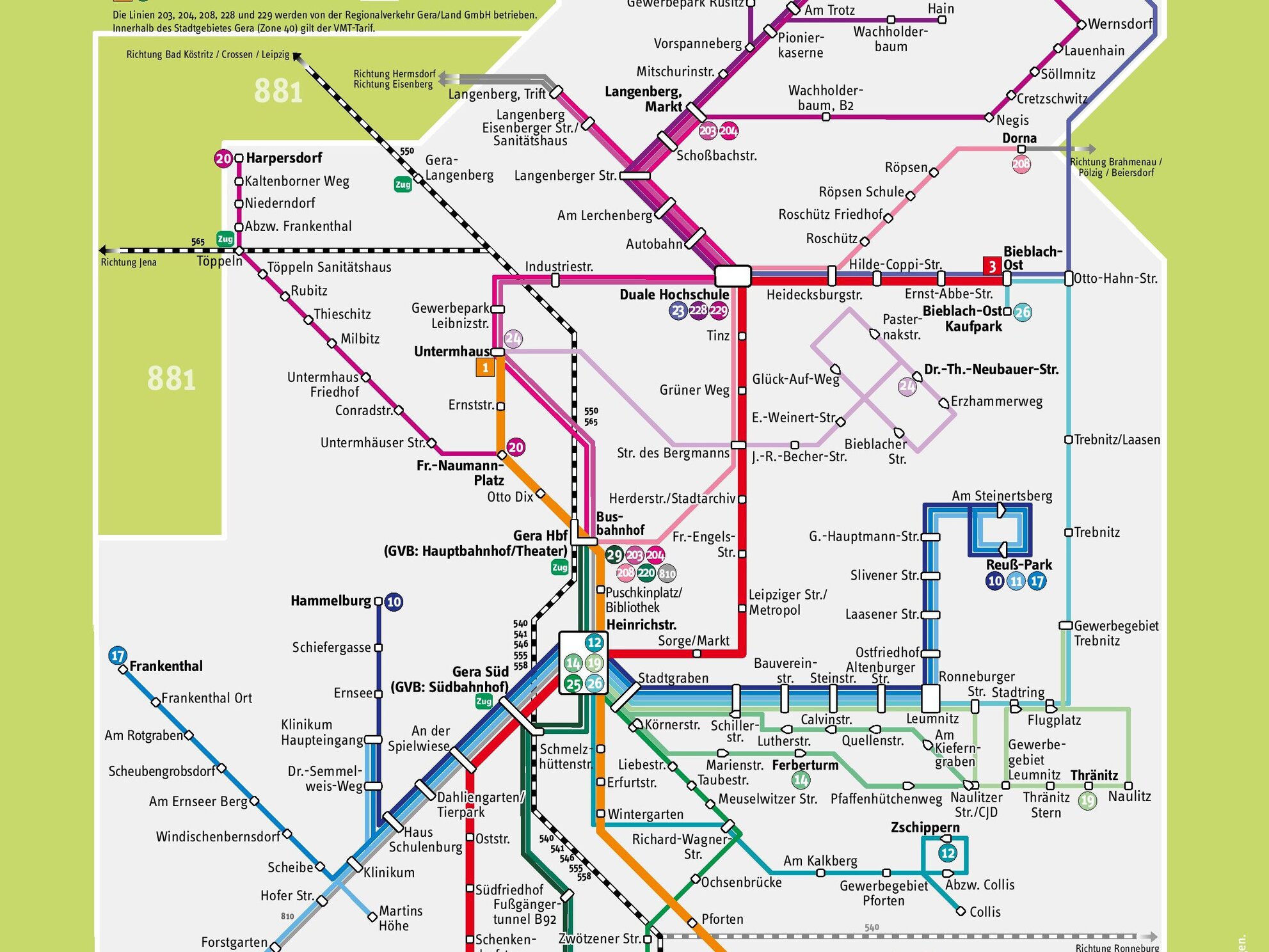 GVB-Liniennetz: GVB Gera